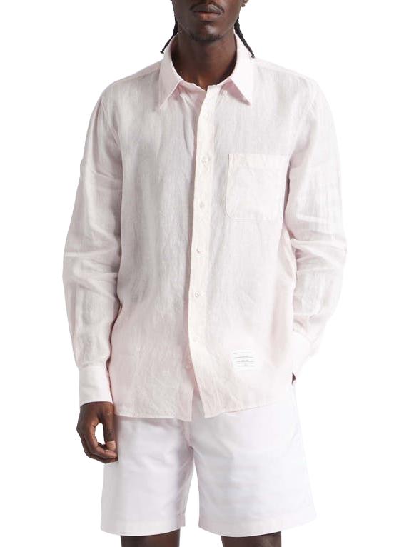 THOM BROWNE straight fit garment dye linen button-down shirt